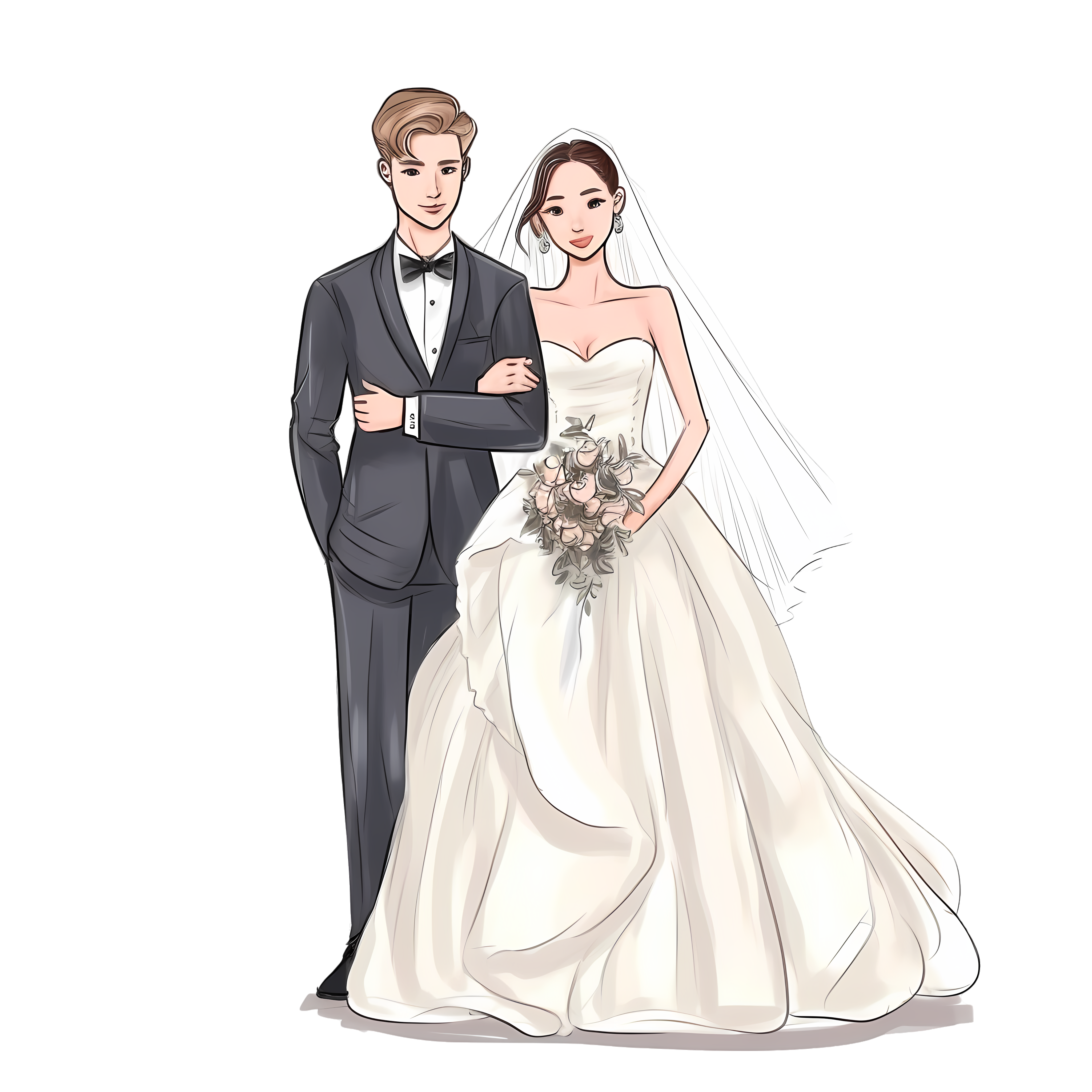 Elegant Bride and Groom Illustration with Transparent Background | PNGCAT