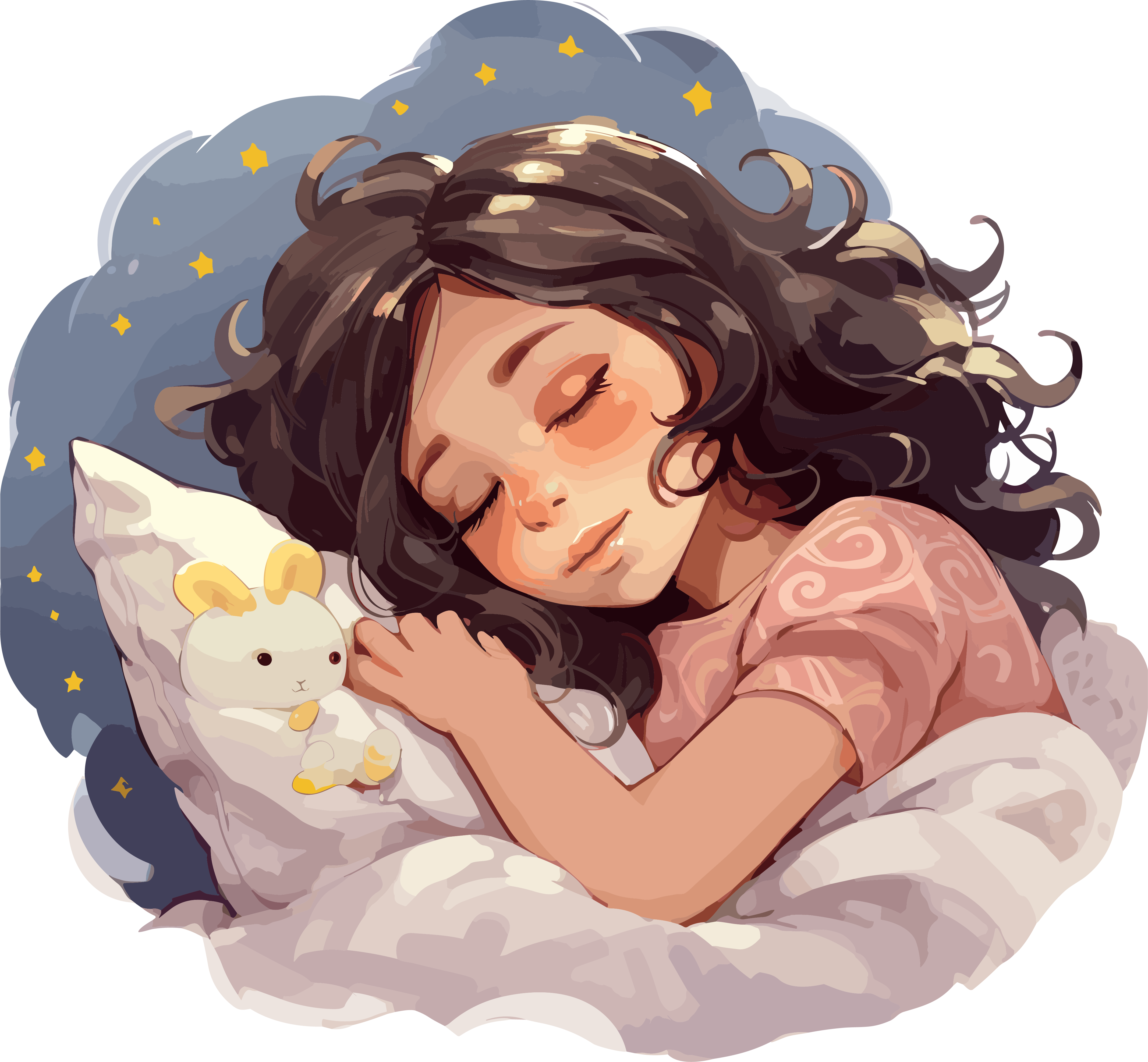 Adorable Sleeping Little Girl PNG Illustration for Nursery Decor | PNGCAT