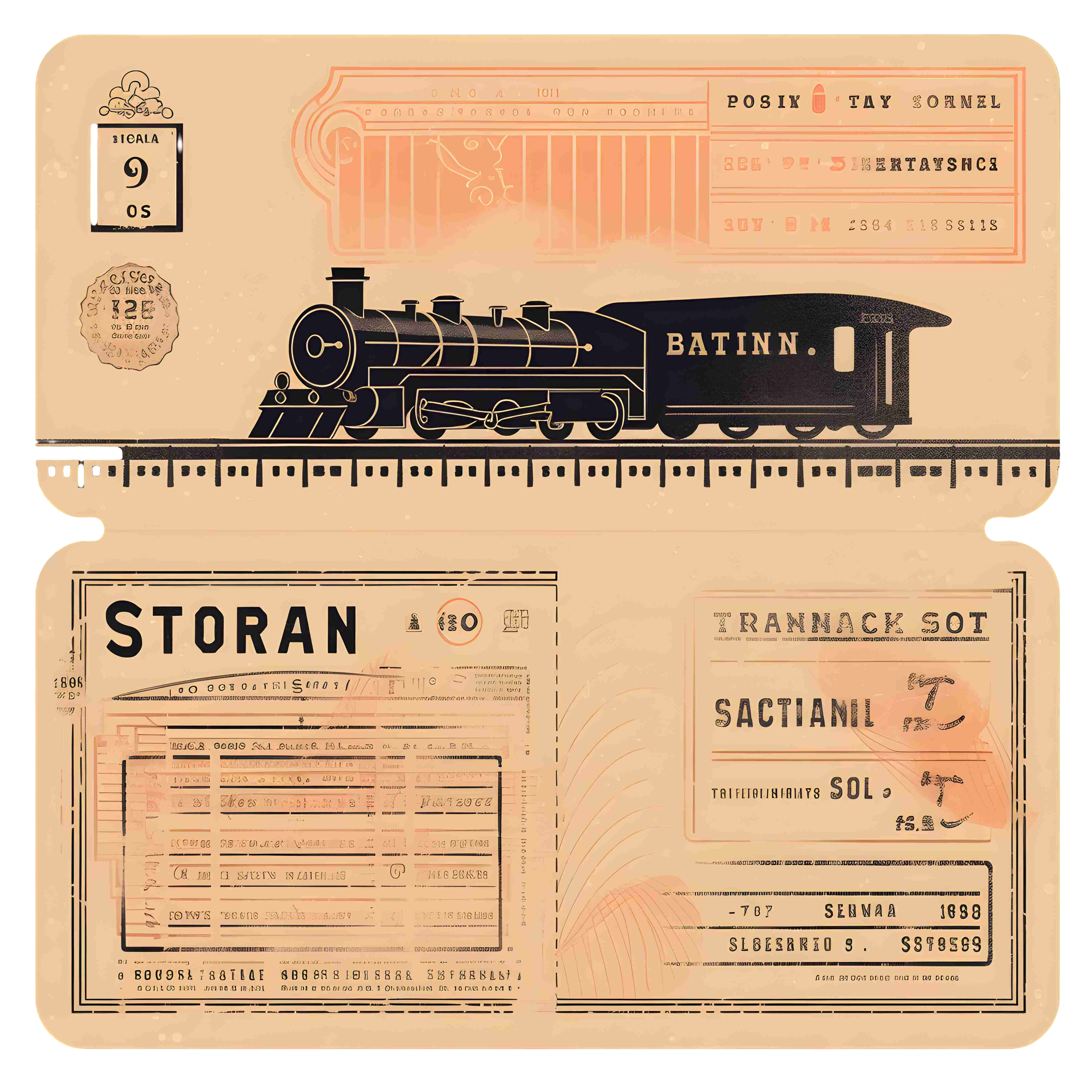 Retro Design Train Ticket Template Illustration - Vintage Travel Art ...